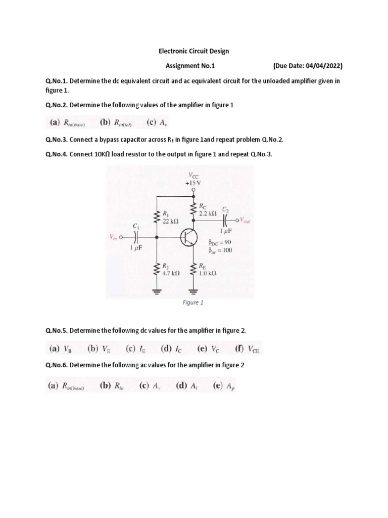 ECD Assignment 1 - Questions | PDF | Amplifier | Analog Circuits
