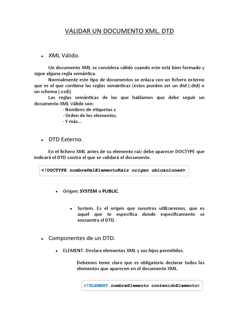 Validar Documento XML. DTD | PDF | Xml | Datos de computadora