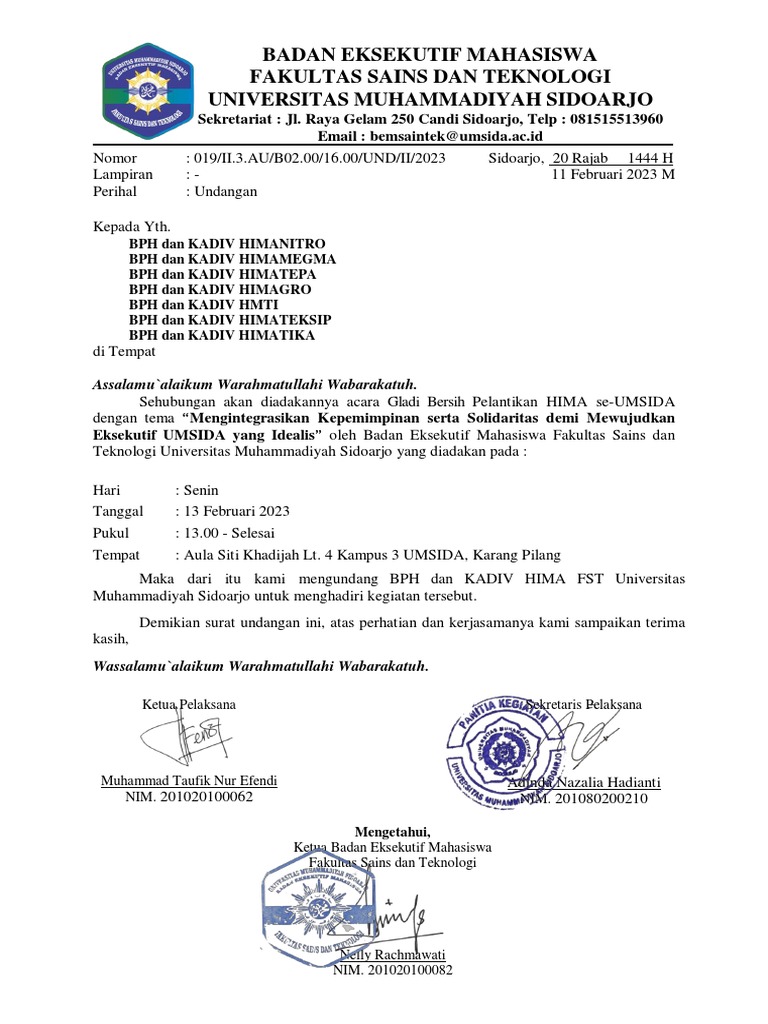 Undangan Gladi Bersih Pelantikan HIMA | PDF | Seni | Sains & Matematika