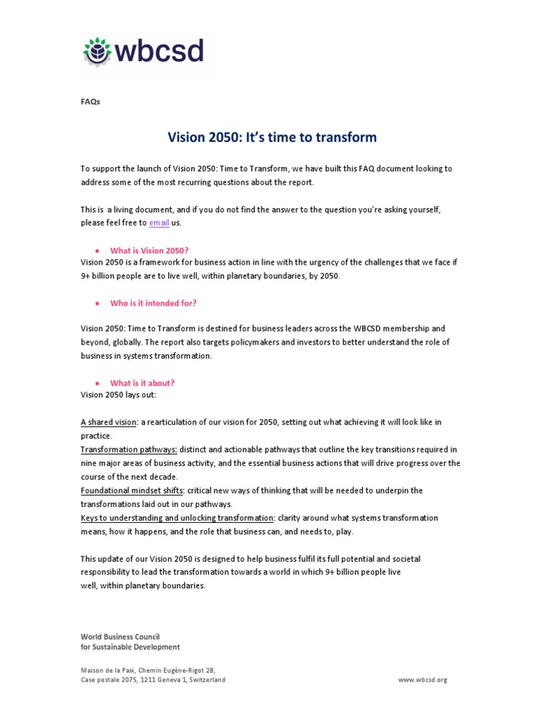 Vision 2050: Transforming Business for Sustainability | PDF ...