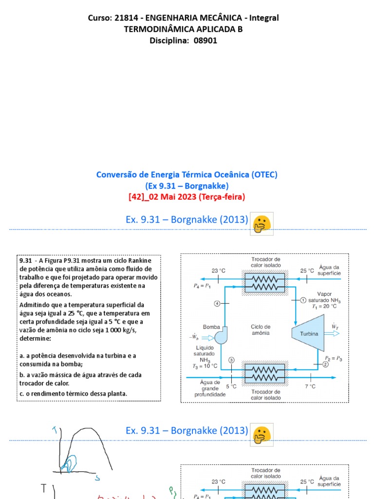 02 Mai 2023 - Ex 9.31 Borgnakke - OTEC | PDF | Temperatura | Natureza