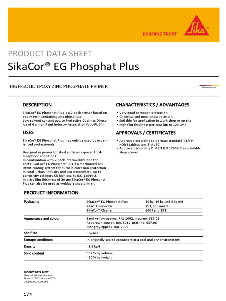 Sikacor Eg Phosphatplus | PDF | Corrosion | Epoxy