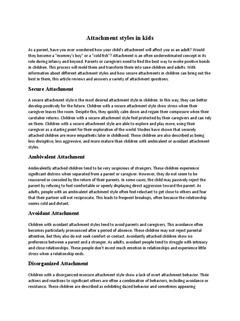 Attachment Styles in Kids | PDF | Attachment Theory | Human Life Stages