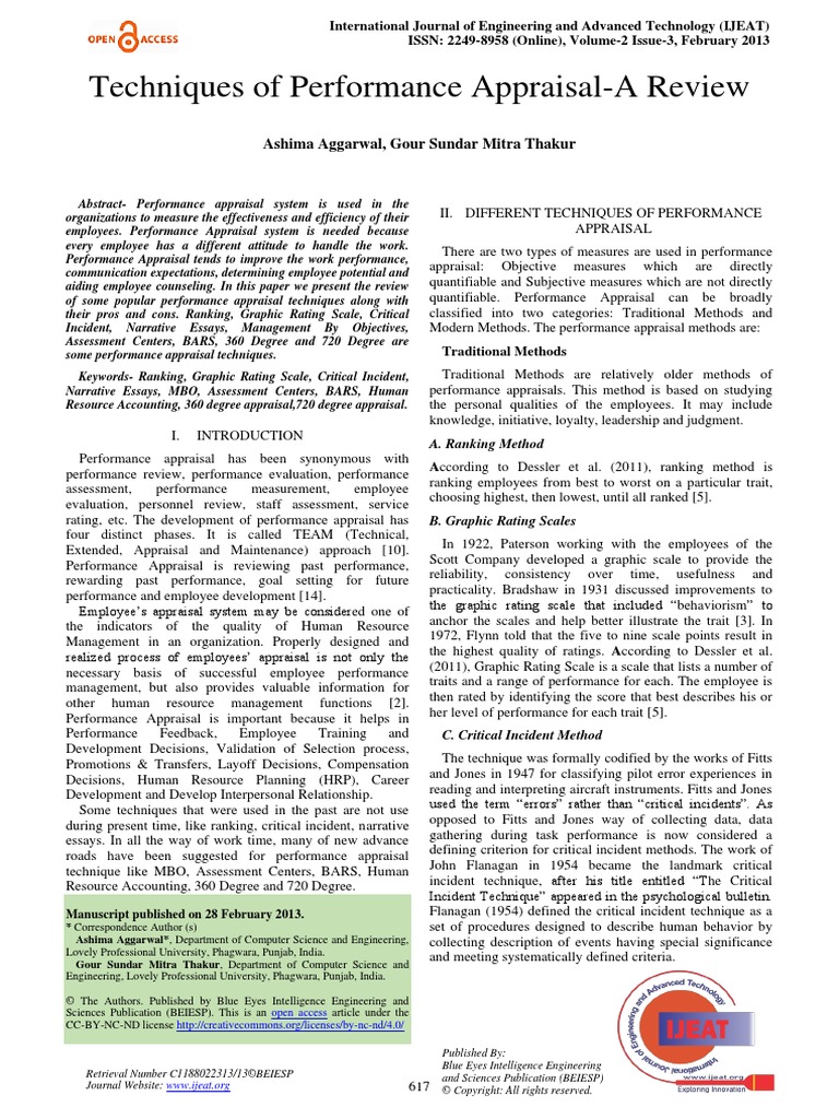 Techniques of Performance Appraisal-A Review: Ashima Aggarwal, Gour Sundar Mitra Thakur | PDF ...