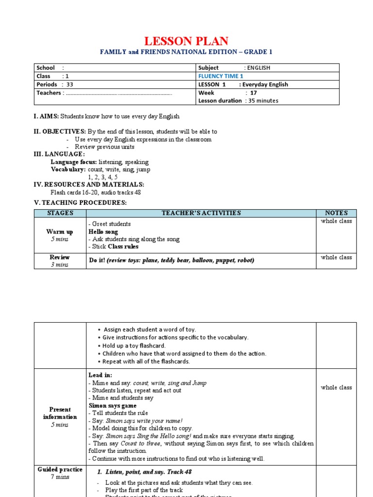 Fluency Time 1 | PDF | Lesson Plan | Classroom