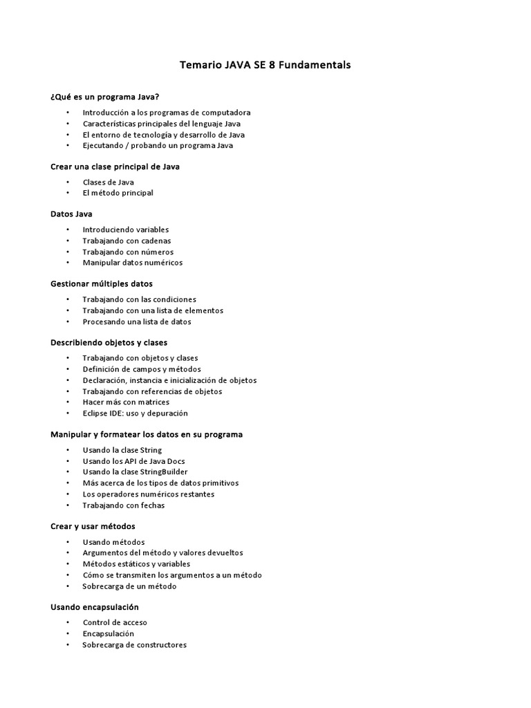 Curso Java SE 8: Fundamentos Básicos | PDF | Java (lenguaje de programación) | Objeto (informática)