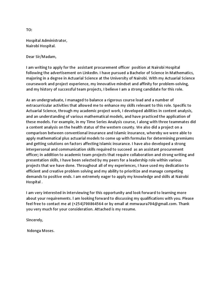 Assistant Procurement Officer Cover Letter Pdf