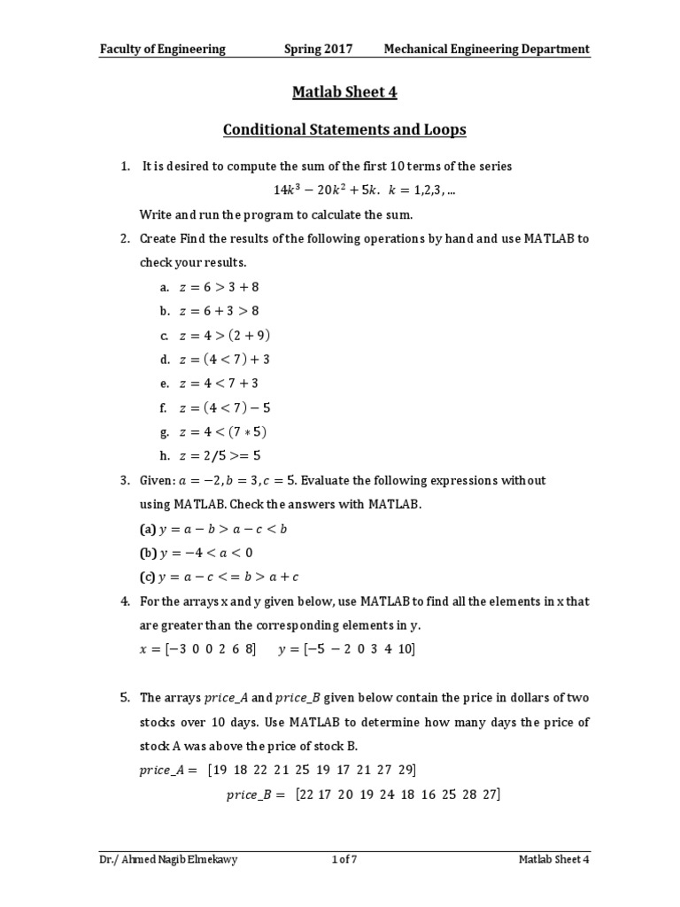 Matlab Sheet 4 | PDF