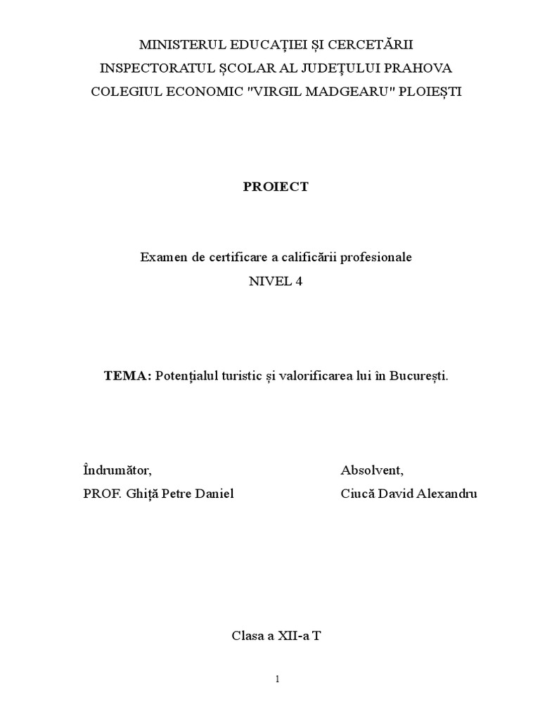 ATESTAT de Tehnician În Turism - 2023 | PDF