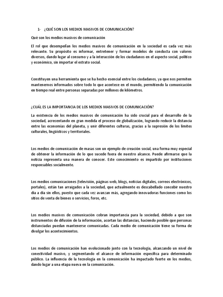 Qué Son Los Medios Masivos de Comunicación | PDF | Medios de ...