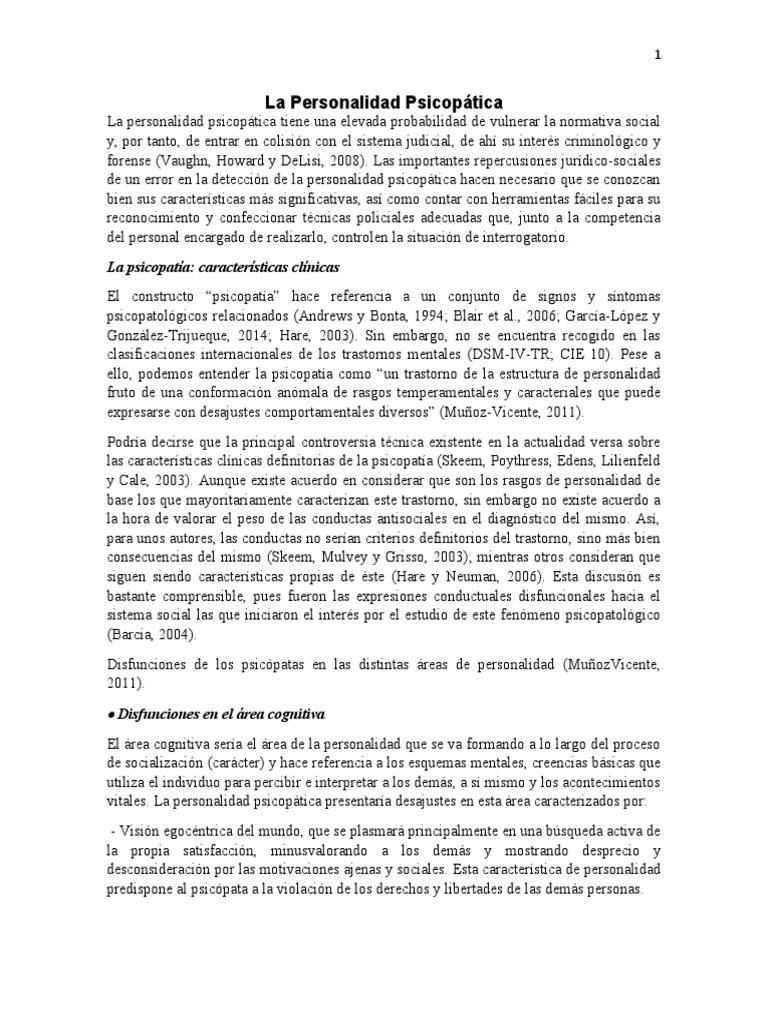 La personalidad psicopática tiene una elevada probabilidad de vulnerar ...