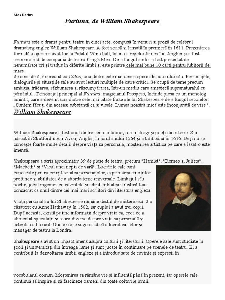 Furtuna - William Shakespeare | PDF Furtuna - William Shakespeare | PDF