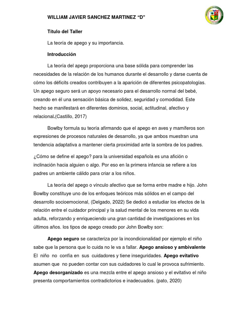 Taller Unidad 3 Bases1 | PDF | Teoría de apego | Psicología Social
