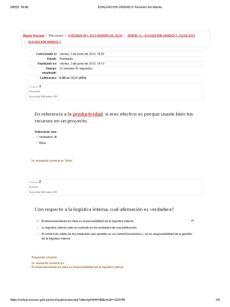 Evaluacion Unidad 3 - Revisión Del Intento | PDF