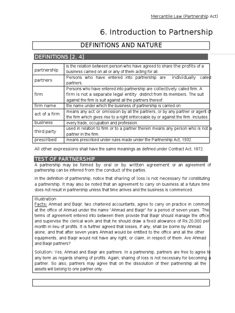 Introduction To Partnership: Definitions and Nature | PDF | Partnership ...