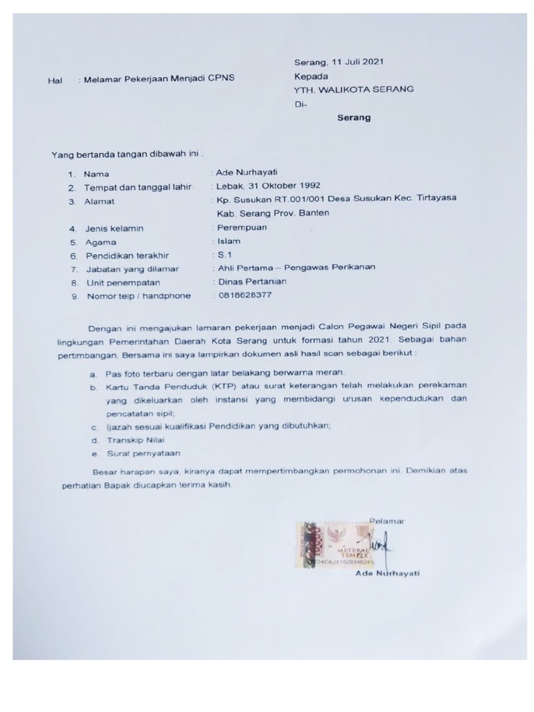 Contoh Lamaran CPNS | PDF