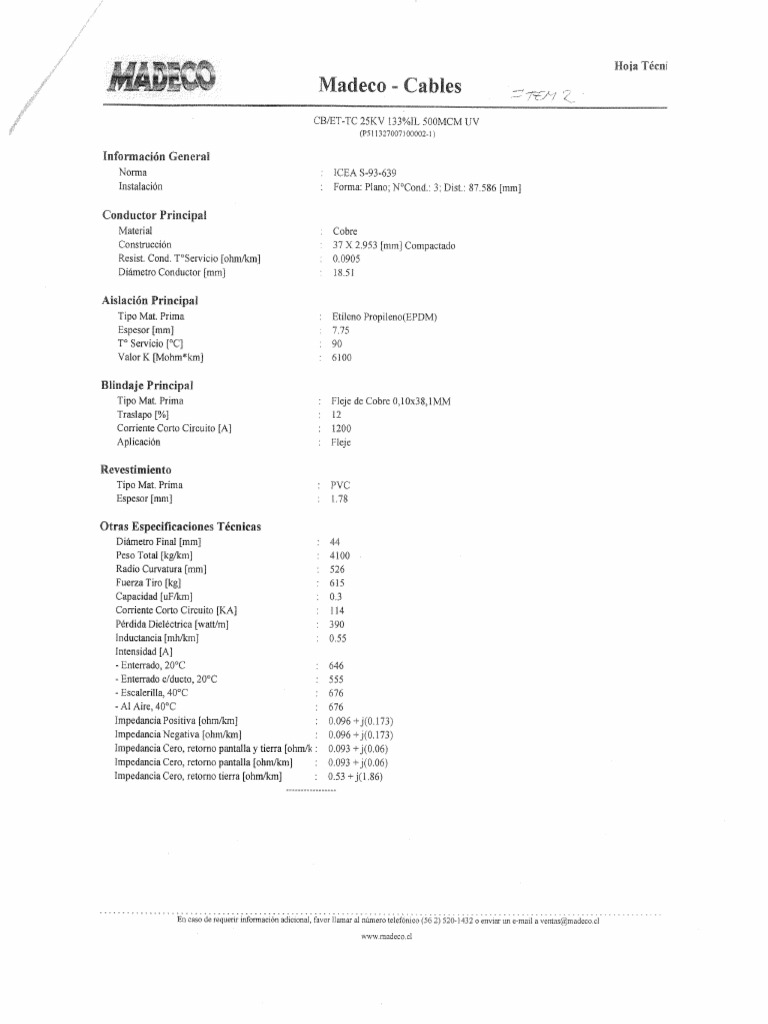 Especificación Técnica Cable 500 MCM 25KV | PDF