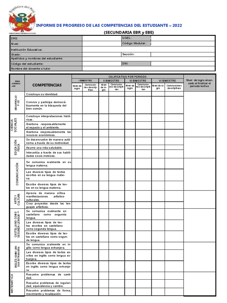 Informe de Progreso Secundaria | PDF | Cognición