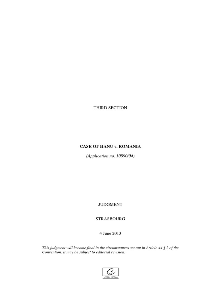 Hanu v. Romania: Unfair Trial Claims | PDF | Prosecutor | Court Of ...