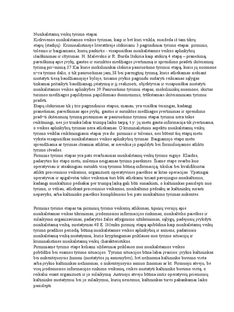 Nusikalstamų Veikų Tyrimo Etapai | PDF