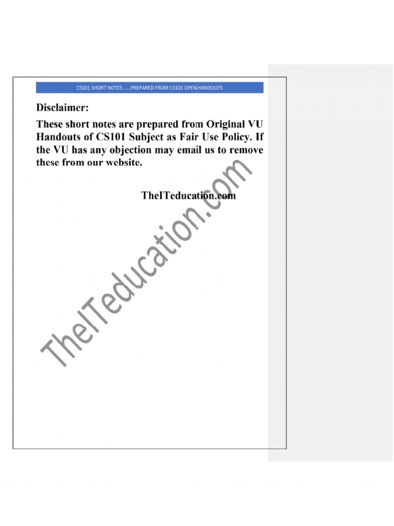 Cs101 Introduction To Computing Short Notesmidterm and Final Term by ...