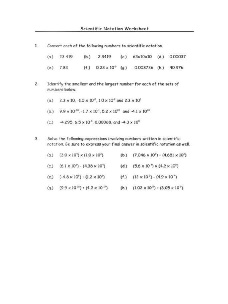 Scientific notation worksheet | PDF