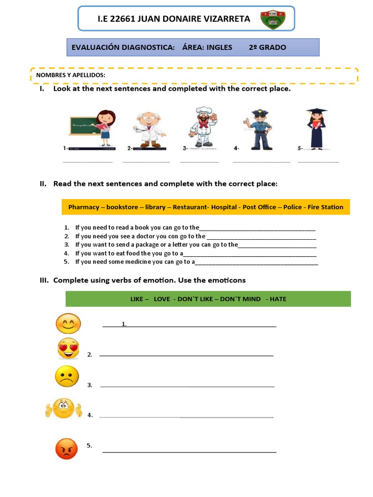 Evaluación Diagnóstica Inglés 2° 2020-2021 | PDF | Wellness