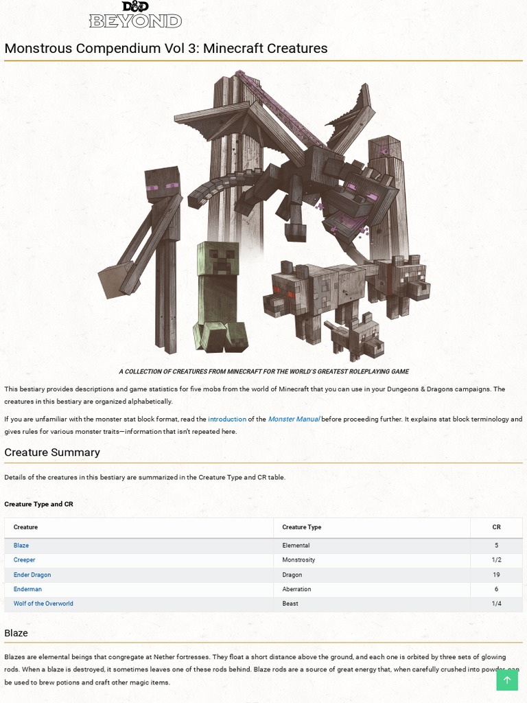 Minecraft Mobs for D&D Bestiary | PDF | Minecraft | Fires