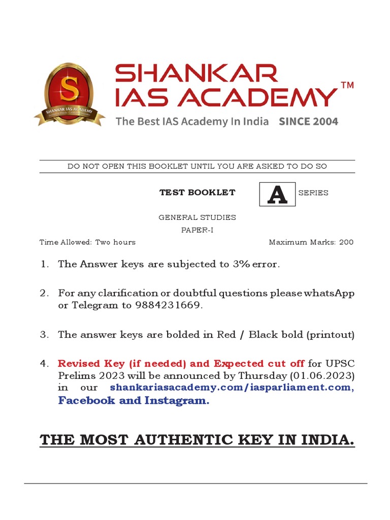 ShankarIAS CSP 2023 Key | PDF