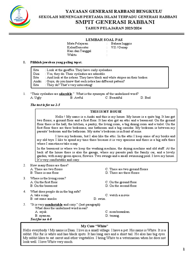 Soal Pas Bing 7 | PDF