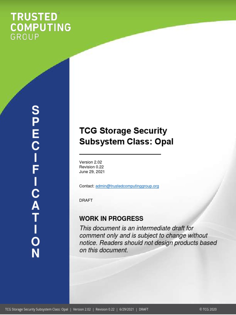 TCG Storage Opal SSC v2p02 r0p22 - 5sept2021 | PDF | Trusted Computing | Access Control