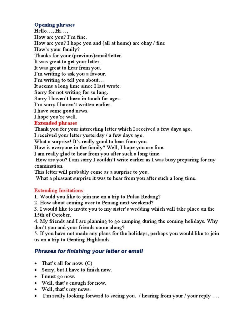 Opening, closing phrases for letters | PDF