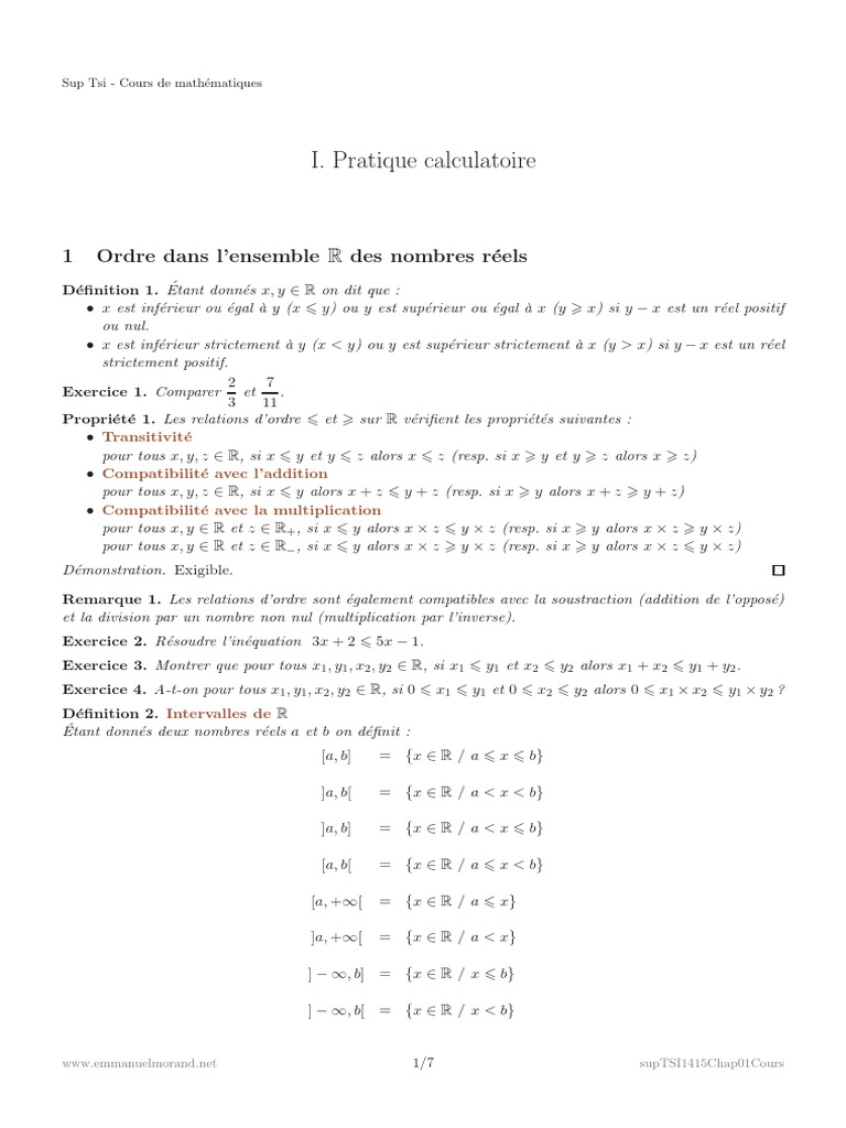Cours Pratique Calculatoire | PDF | Limite (mathématiques) | Multiplication