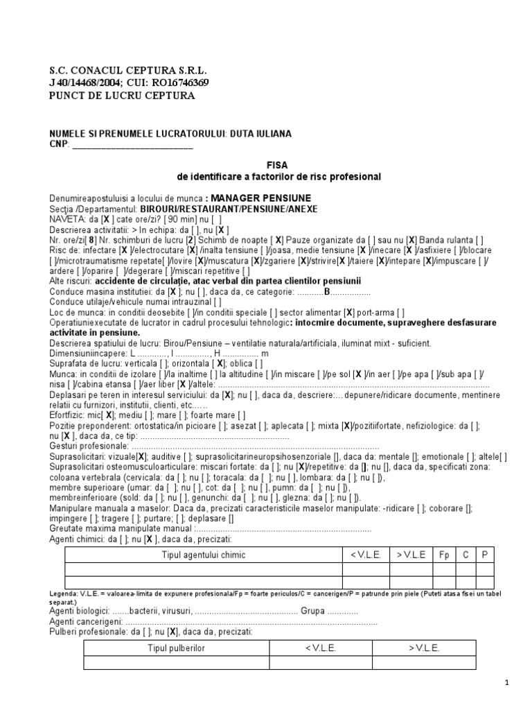 2021-CEPTURA-Fisa riscuri profesionale-MANAGER PENSIUNE | PDF