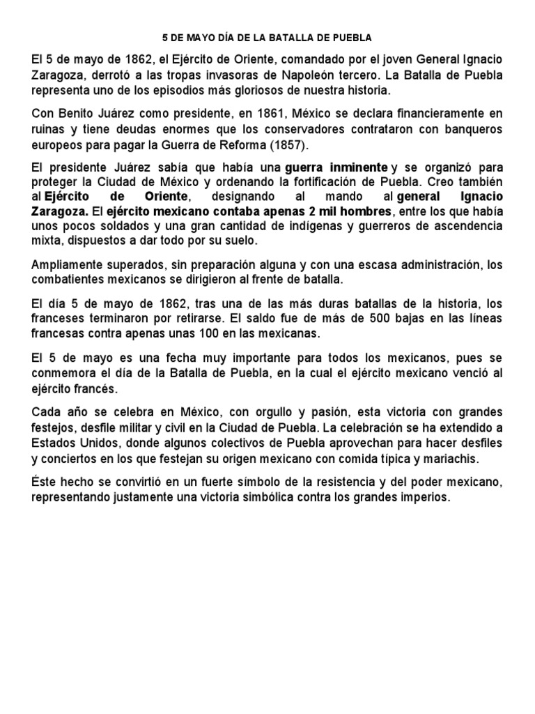 5 de Mayo Día de La Batalla de Puebla | PDF | Historia