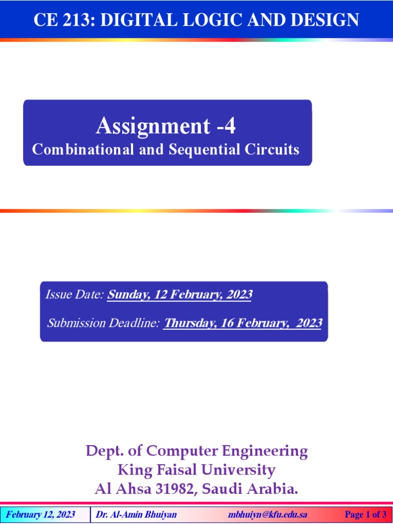 Assignment 4 Combinational And Sequential Circuits Pdf