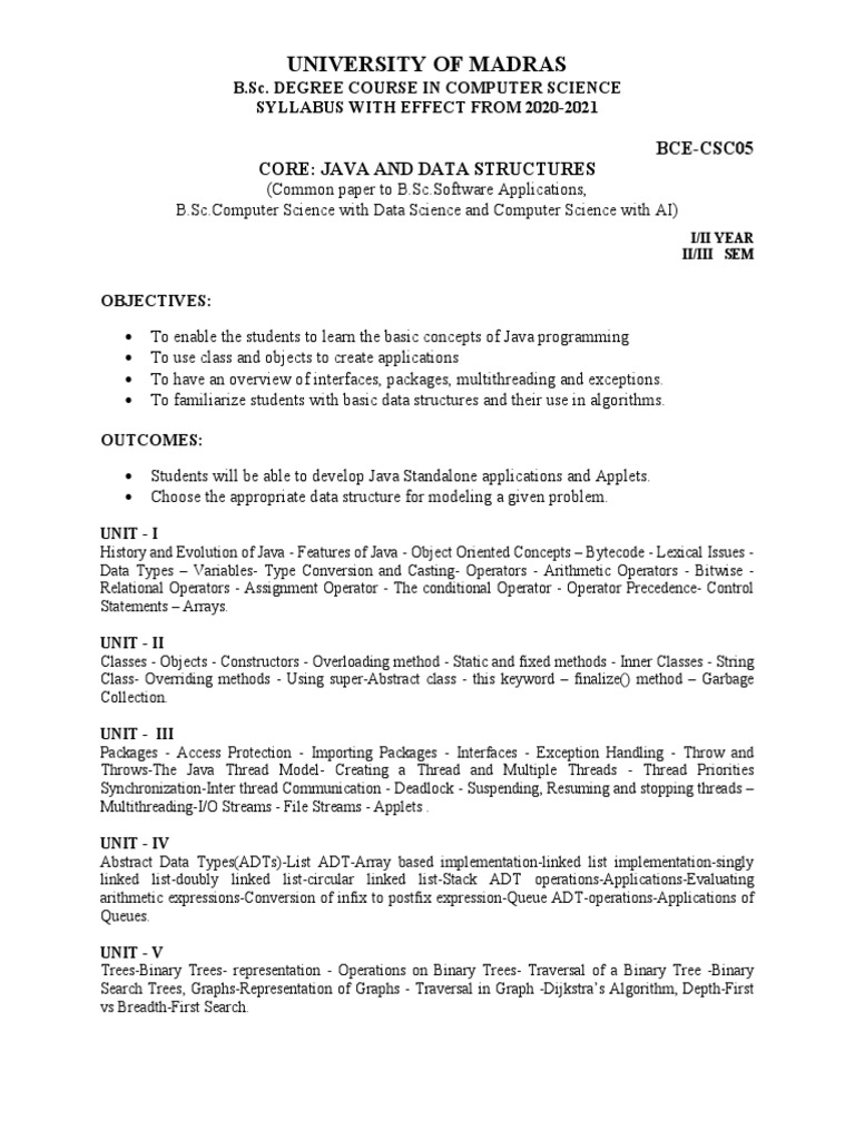 Java And Ds Syllabus Pdf Java Programming Language Class Computer Programming 0821