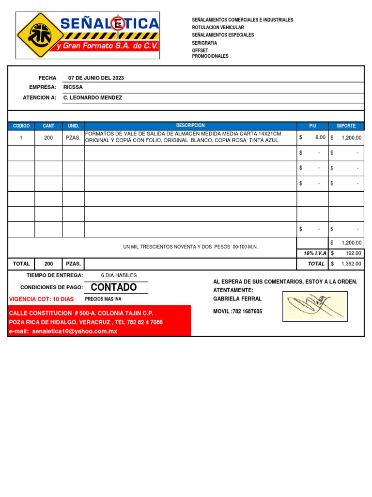 Cotizacion Formatos Media Carta Riccsa | PDF