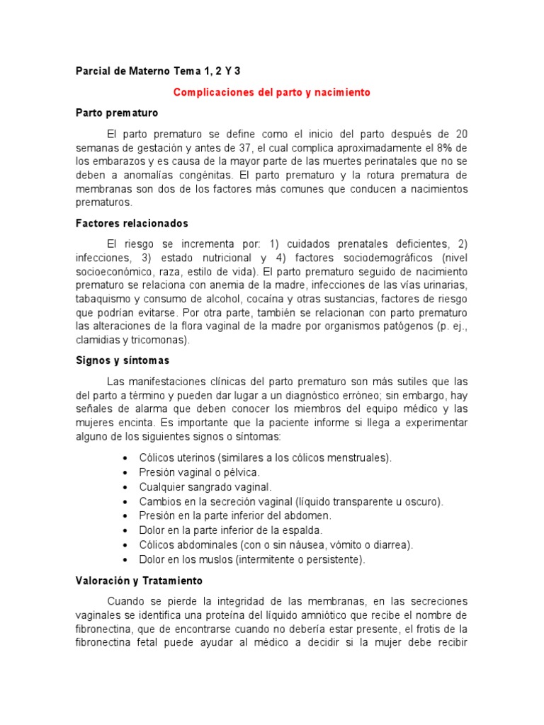 Parcial de Materno Tema 1 | PDF | Parto | Parto prematuro
