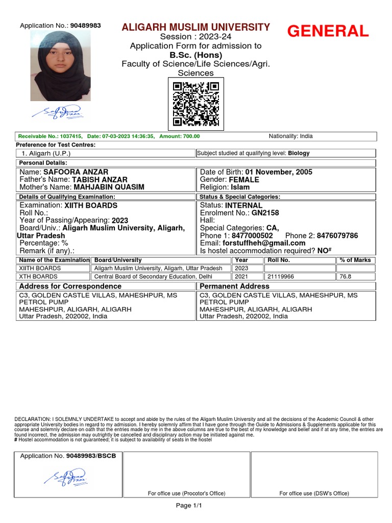 Safoora BSCB 2023 24 | PDF