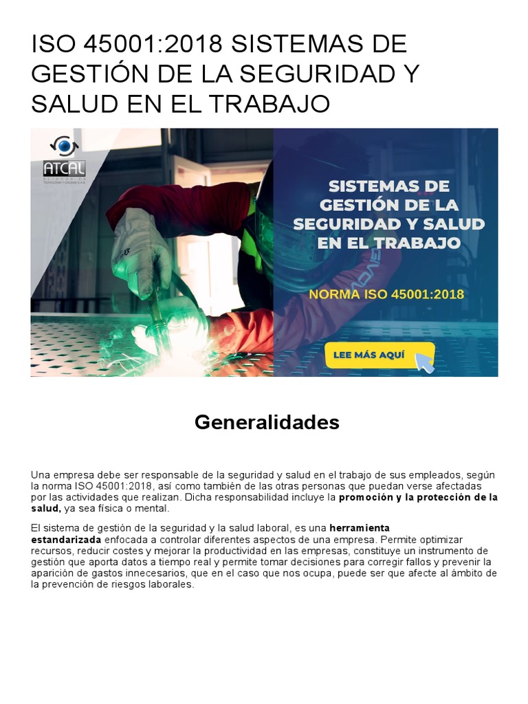 Iso 45001 - 2018 Sistemas de Gestión de La Seguridad y Salud en El Trabajo - Implementando Sgi ...