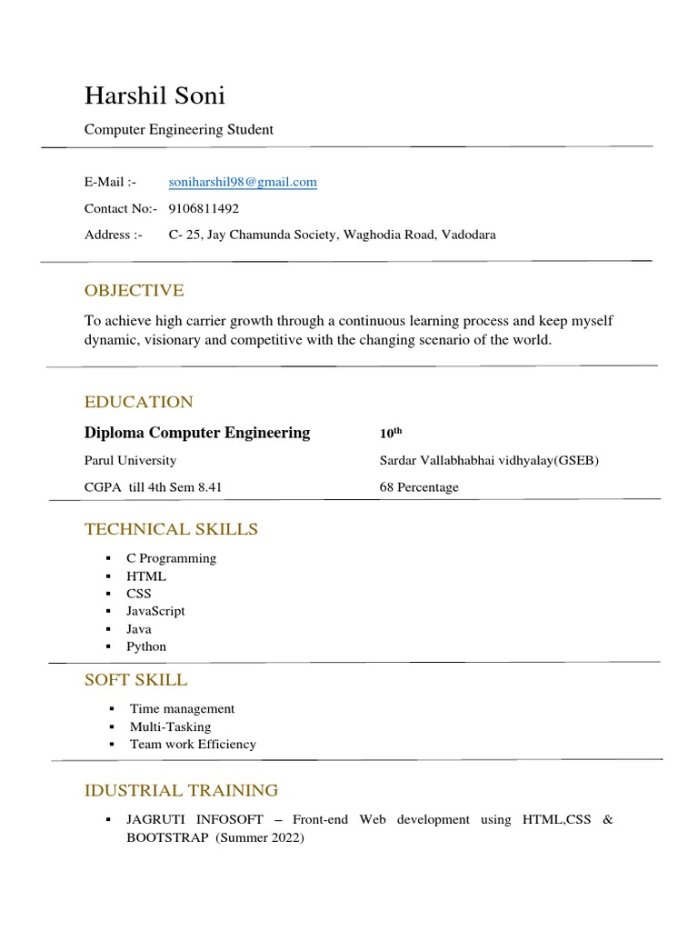 Harshil Soni RESUME-1 | PDF