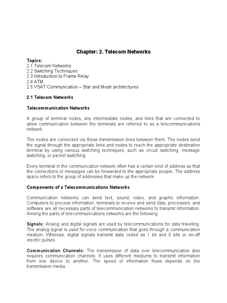 Chapter: 2. Telecom Networks: Topics | PDF | Computer Network | Telecommunications