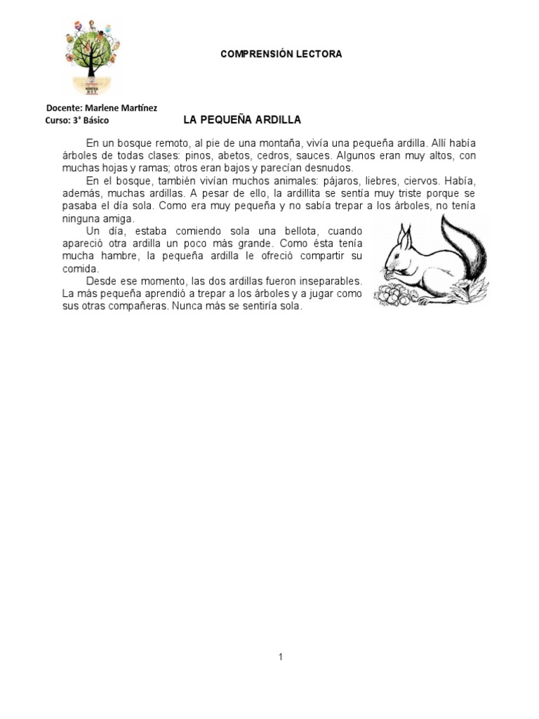 COMPRENSIÓN LECTORA La Ardilla | PDF