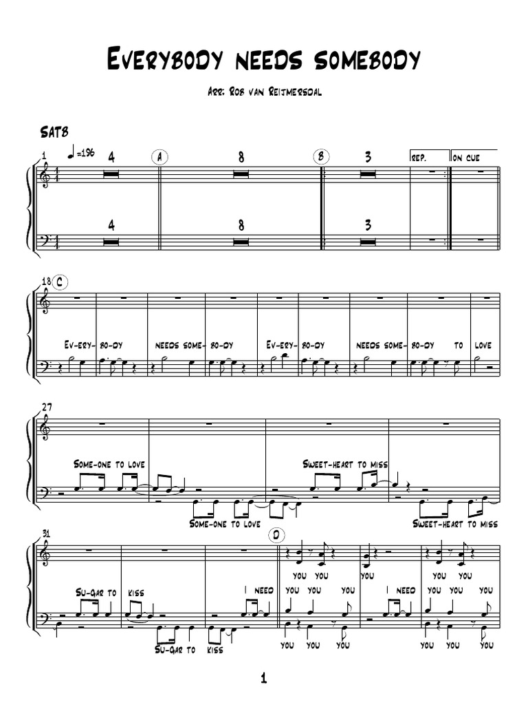 Everybody Needs Somebody - SATB Arrangement | PDF