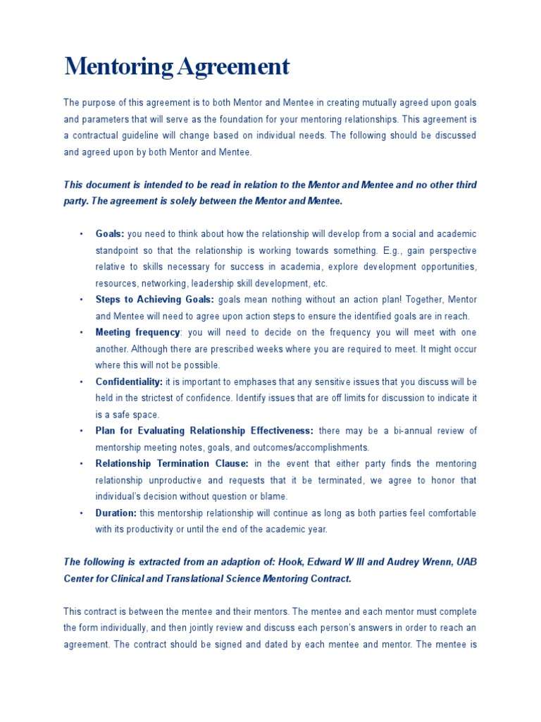Mentoring Agreement Guidelines | PDF | Mentorship | Cognition