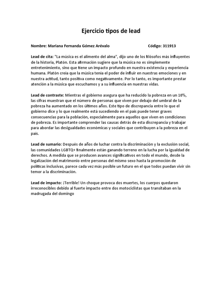 Ejercicio Tipos de Lead | PDF | Ciencias sociales