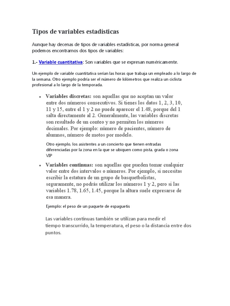 Tipos de Variables Estadísticas.... Información | PDF