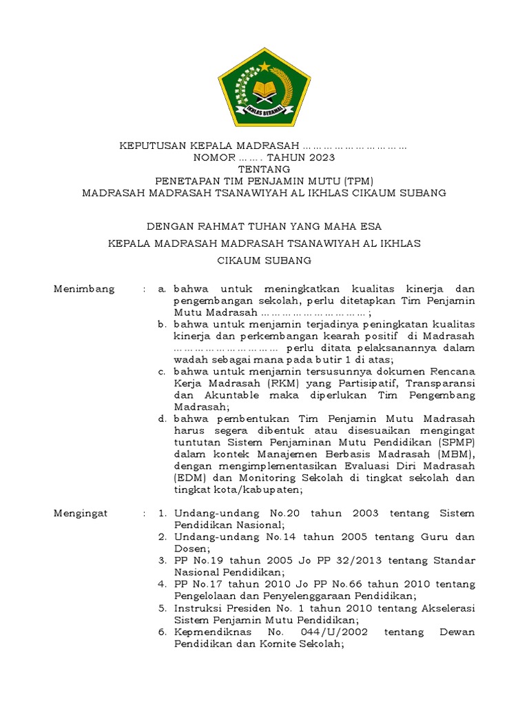 Contoh_SK_tim_penjaminan_Mutu | PDF