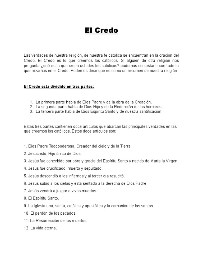 El Credo: Símbolo de Fe Católica | PDF | eucaristía | Iglesia Católica